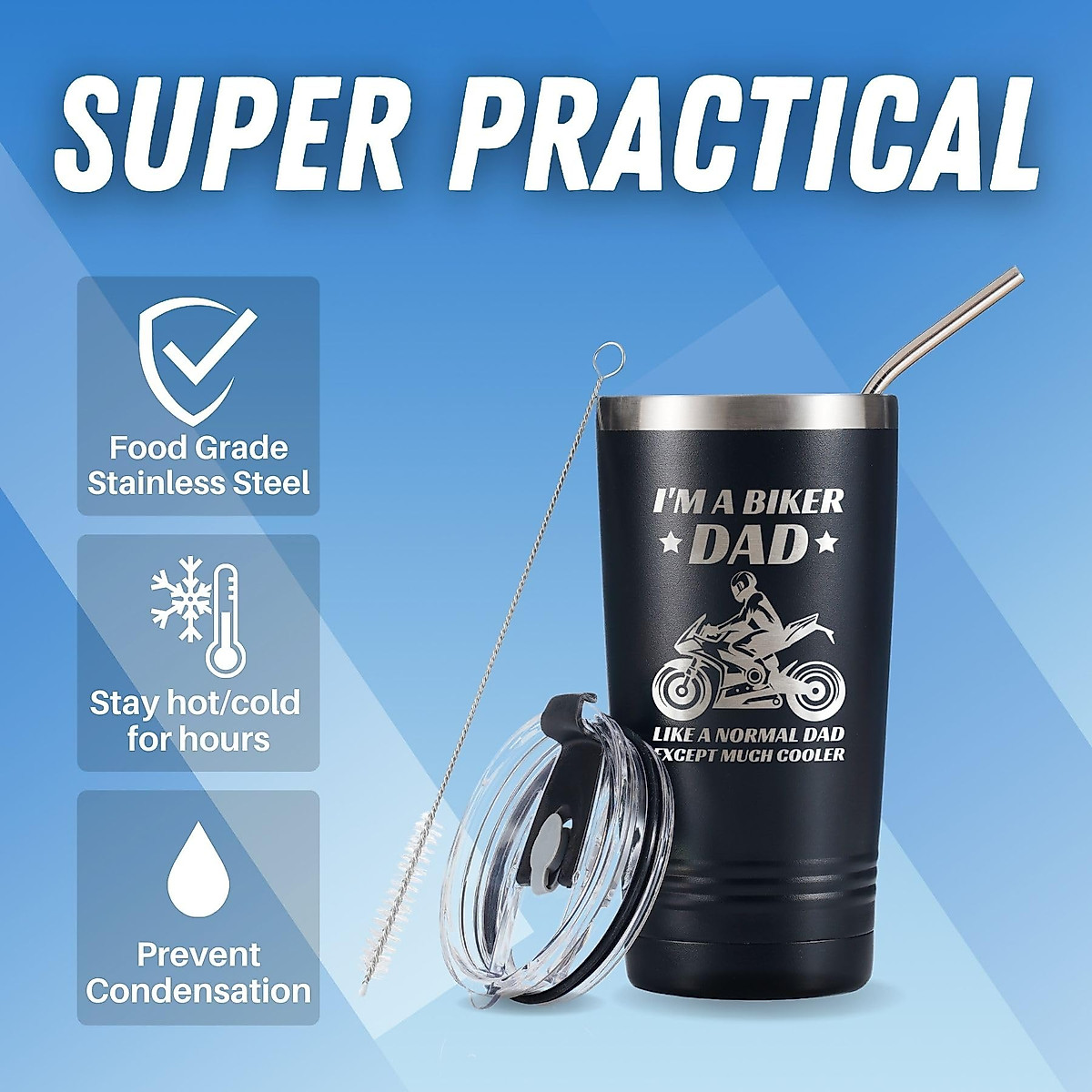 Onebttl Biker Dad Motorcycle Gifts for Men, Tumbler Travel Coffee Mug, Grandpa, Rider, Stainless Steel 20oz/590ml - Much Cooler