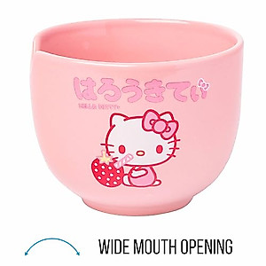 Silver Buffalo Sanrio Hello Kitty Strawberry Milk Japanese Character Ceramic Ramen Rice Bowl with Chopsticks, 20 Ounces, Pink