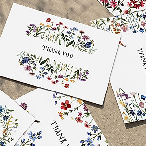 WEIZHEN Wildflower Thank You Cards with Envelopes (Bulk 20-4x6) - Thank You Notes Set - Floral Thank You Cards with Envelope - for Birthdays, Weddings, Bridal Showers, Baby Showers