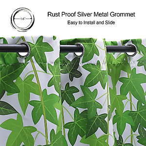 QiyI Green Ivy Plants Window Curtain Panels, Garden Foliage Creepers on White 2 Panels Blackout Curtains for Living Room Bedroom, Nursery Full Light Blocking Door Window Treatment Drapes 52 x 84 Inch