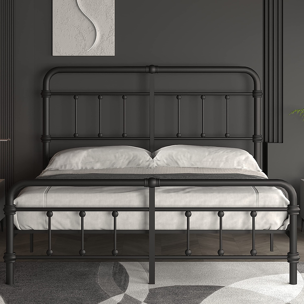 Doletaitan King-Bed-Frame-Metal-Platform Bed Frame with 49" High-Headboard - Solid Quite Easy Set Up Mattress Foundation No Box Spring Needed