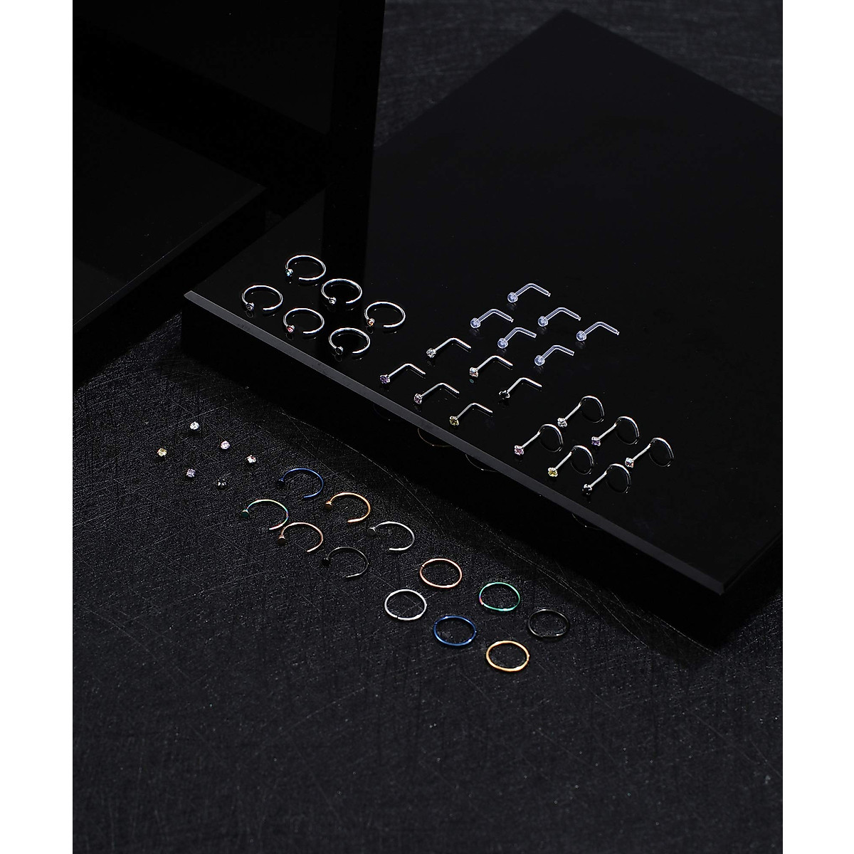 Tornito 20G 42Pcs Stainless Steel Nose Rings Nose Studs Set L-Shaped Bone Curved Nose Stud Piercing Helix Cartilage Tragus Hoop Rings Body Piercing Jewelry for Men and Women 8mm