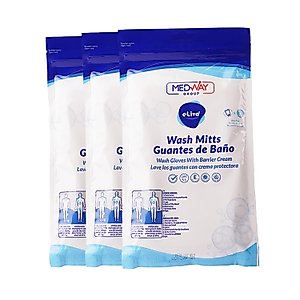 MedVance Fragranced Large and Durable Wash Mitts | Rinse Free Microwaveable Adult Bed Bath Durable Skin Cleansing Cloths | Wet Wash Gloves | Incontinence Wash Cloths | 3 Packs