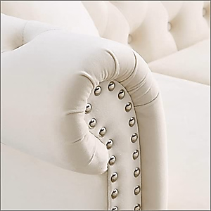 Fulocseny 3 Seater Chesterfield Sofa Velvet for Living Room,80" Sofa Tufted Upholstered Couch with Rolled Arms and Nailhead,Bedroom,Office,Apartment,Two Pillows (Velvet, Beige)