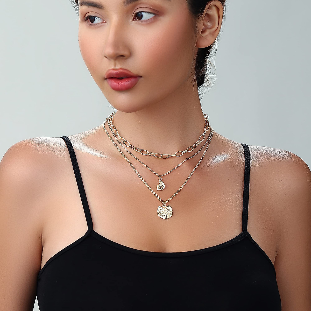 wgoud 9PCS Dainty Gold Multi Layered Pendant Choker Necklaces for Women, 14K Gold Plated Paperclip Chain Necklace Simple Cute Cross Heart Butterfly Pendant Necklace for Women. (StyleD Gold)