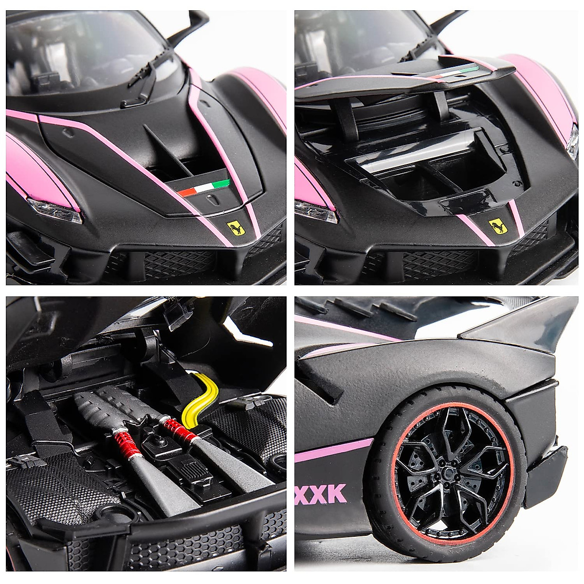 BDTCTK Compatible for 1:24 Ferrari FXXK Diecast Car Model, Zinc Alloy Pull Back Car with Sound and Light for Kids Boy Girl Black