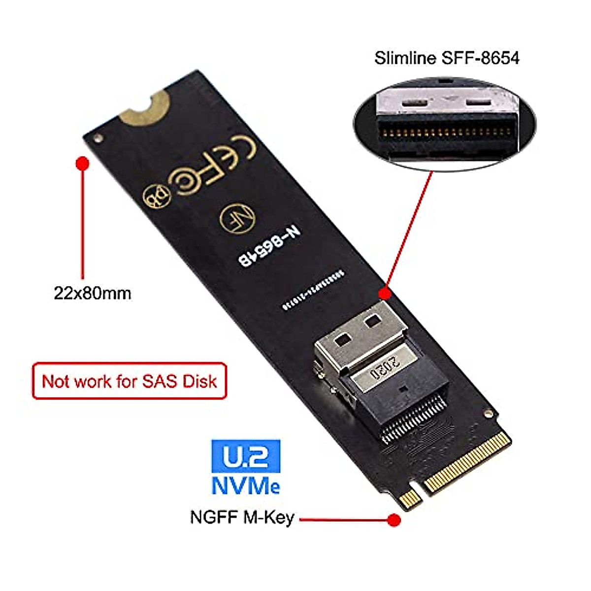 xiwai NGFF M-Key NVME to SFF-8654 Slimline SAS Card Adapter and U.2 U2 SFF-8639 NVME PCIe SSD Cable for Mainboard SSD