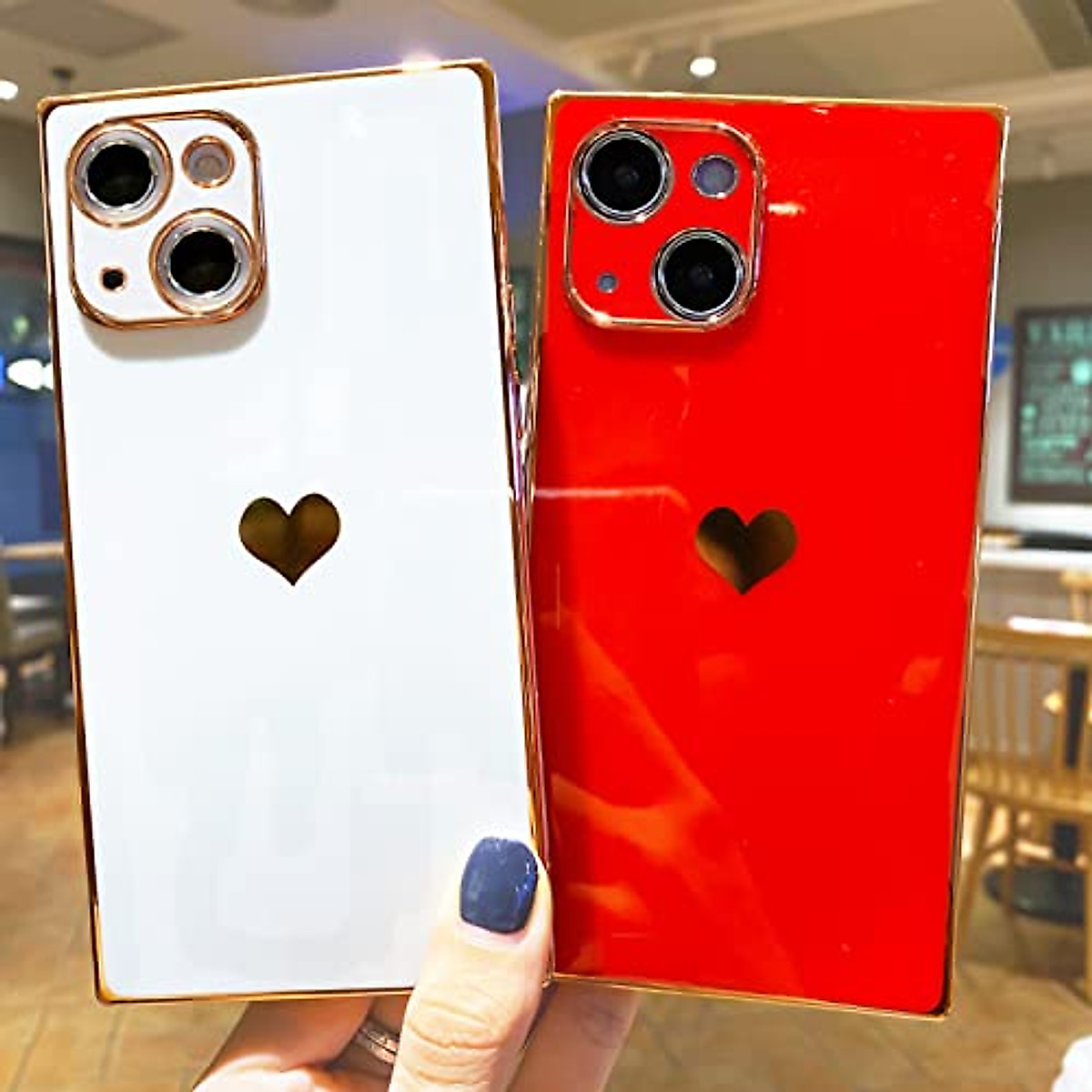 Tzomsze Square iPhone 13 Case, Cute Full Camera Protection & Electroplate Reinforced Corners Shockproof Edge Bumper Case Compatible with iPhone 13 [6.1 inches] -Candy Pink