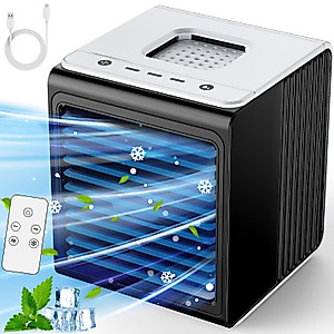 CENSTECH 3-IN-1 Mini Air Conditioner with Remote, Top Splash-Proof Design, 3 Speeds Small Portable Air Conditioner, Large Capacity Tank & USB Power Air Cooler, Desk Air Conditioner for Office Bedroom