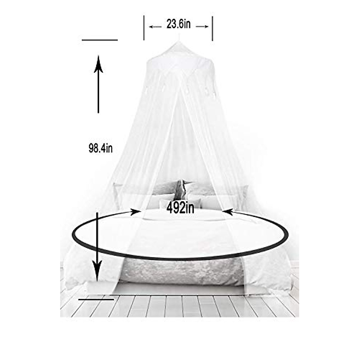 Mosquito Net for Bed Canopy Macrame Pop-Up Circular Curtain Natural Lace Large Tent Crib Netting, Carry Bag