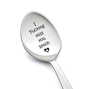 Long Distance Friendship Spoons Gifts for Best Friends I Fucking Miss You Bitch Spoon Gifts for Best Friend Moving Going Away Gift for Wife GF Coffee Tea Lovers Gifts Spoon