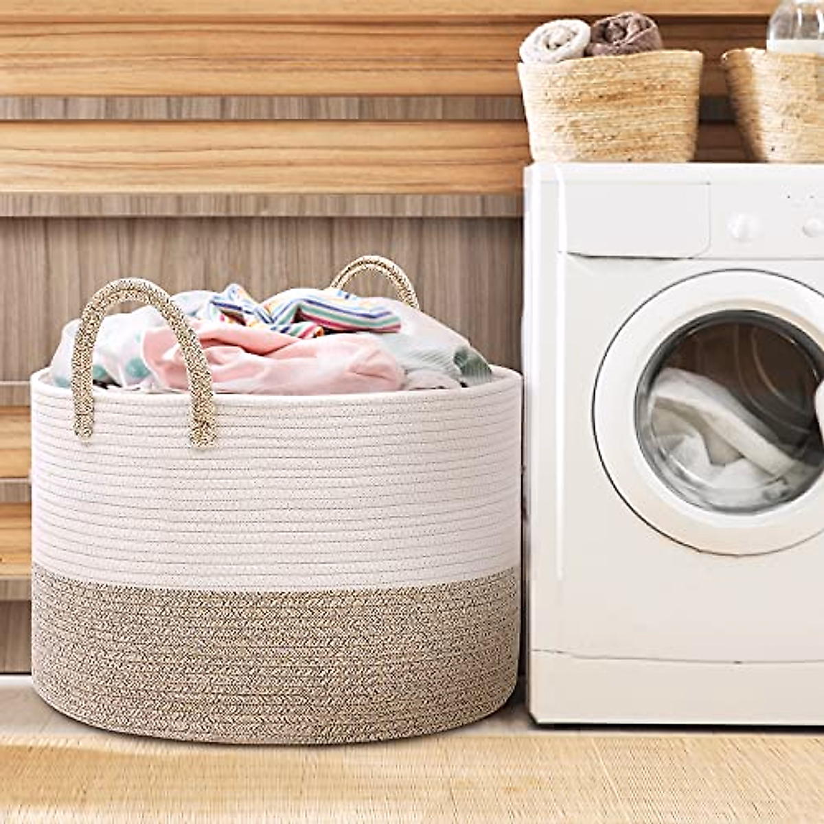 MXMHOME Large Baskets for Blanket - 21.6" X 21.6" X 13.7" Blanket Basket for Living Room, Soft Blanket Storage Basket, Kids Toy Storage Baskets, Woven Baskets for Storage, Living Room Storage Basket