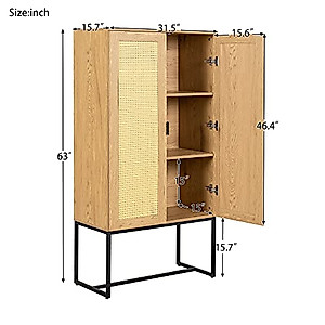 Merax Storage 2-Door Rattan Sideboard for Dining Room, 63 inch, Wicker High Cabinet