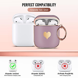 Maxjoy Compatible with Airpods Case,for Airpods 2nd Generation Case Cute Electroplating with Gold Heart Pattern with Lanyard Shockproof Cover for Girls Woman Airpods 2 &11-Light Purple