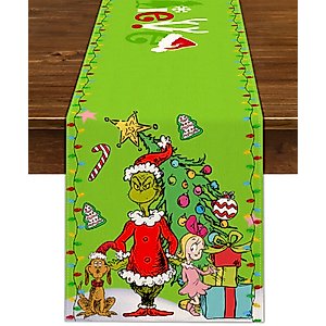 Nepnuser Green Christmas Table Runner Welcome to Whoville Believe Theme Party Decoration Xmas Winter Holiday Home Kitchen Island Decor 72Inches Long (Green, 13" x 72")