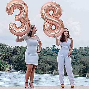 Ceqiny 40 Inch 38th Number Balloon Mylar Balloon Giant Balloon Alphabet Foil Balloon for Birthday Party Wedding Bridal Shower Engagement Photo Shoot Anniversary Decoration, Rose Gold Digit 38 Balloon
