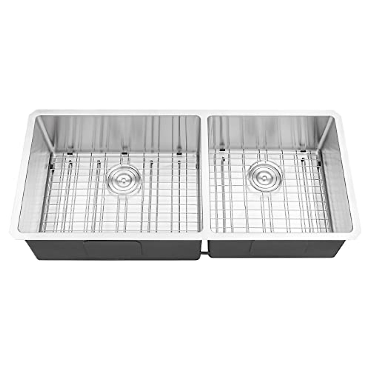 CozyBlock 42 in. x 19 in. x 10 in. 16-Gauge Stainless Steel Undermount 60/40 Offset Double Bowl Kitchen Sink with Bottom Grid, Silicon Dishrack, Pot Mat and Strainer