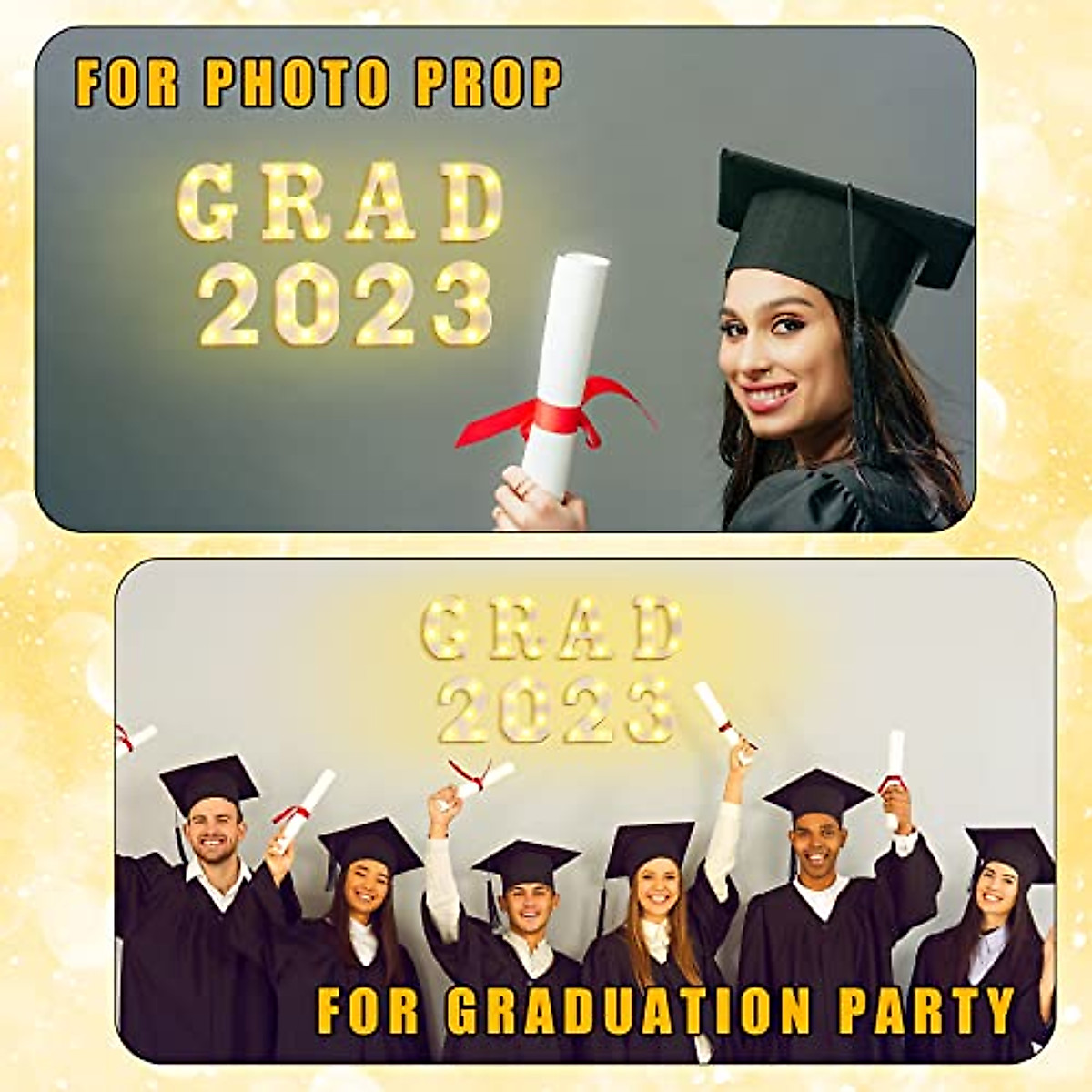 8 LED Marquee Letter Lights Grad 2023 Sign, Grad Light up Letter Numbers for Graduation Party Decorations, 2023 Graduation Decorations Party Supplies (White)