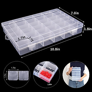 OUTUXED 36 Grids Clear Plastic Organizer Box with Adjustable Compartment Dividers, Jewlery Storage Bead Organizer Rock Collection Box for Fishing Tackles Washi Tapes Threads
