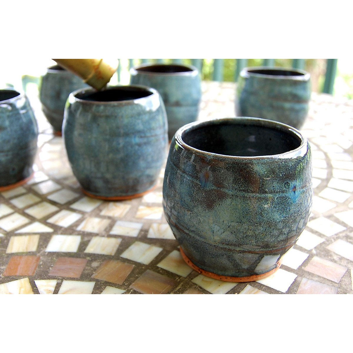 Hand Thrown Pottery Stemless Wine Glass in Slate Blue Handmade in North Carolina