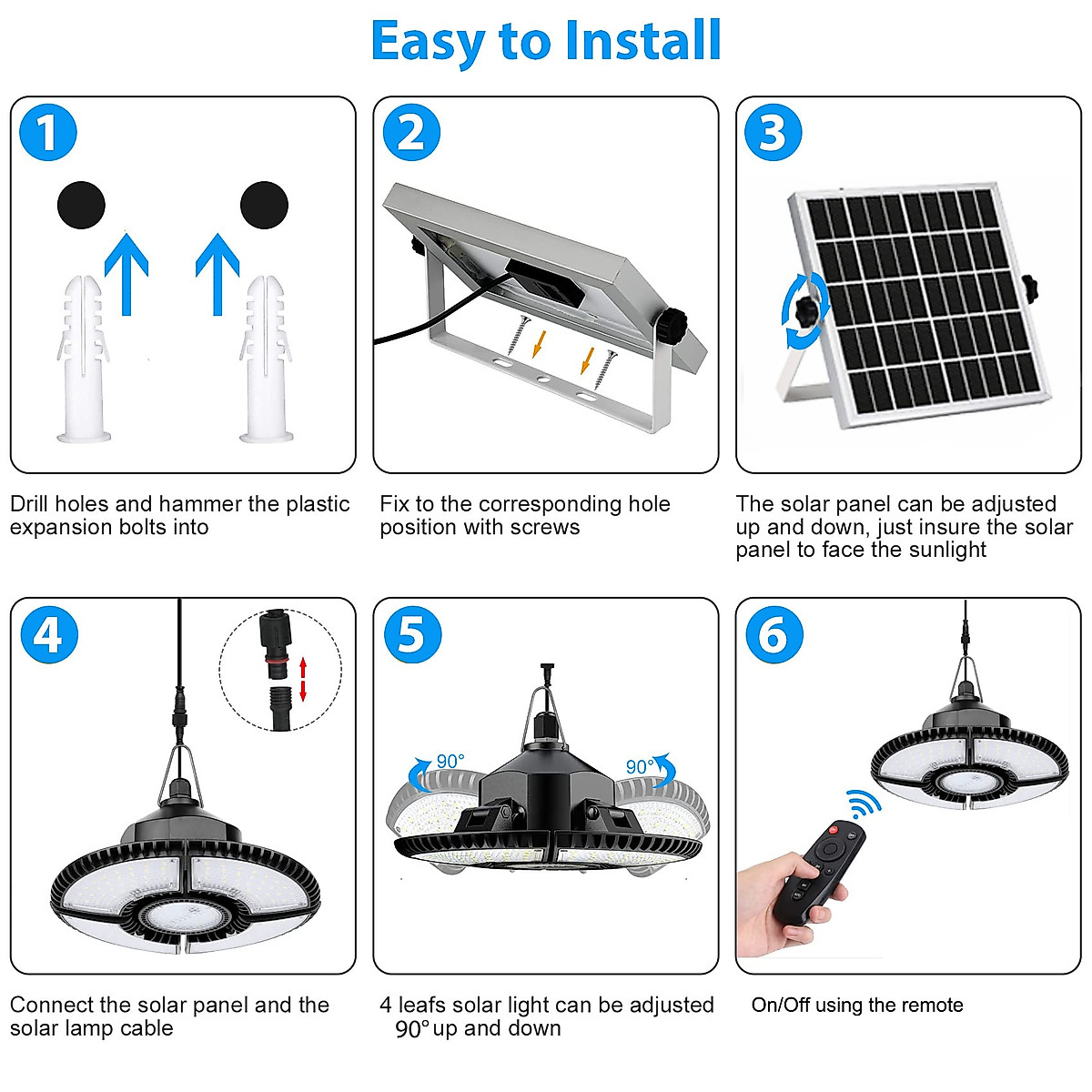 Webcem Solar Shed Light Outdoor Indoor, 136LED 1000LM Solar Pendant Light with Remote Control, IP65 Waterproof, 4+1 Leaves 90°Adjustable Solar Powered Shed Light for Yard Garage Gazebo Porch