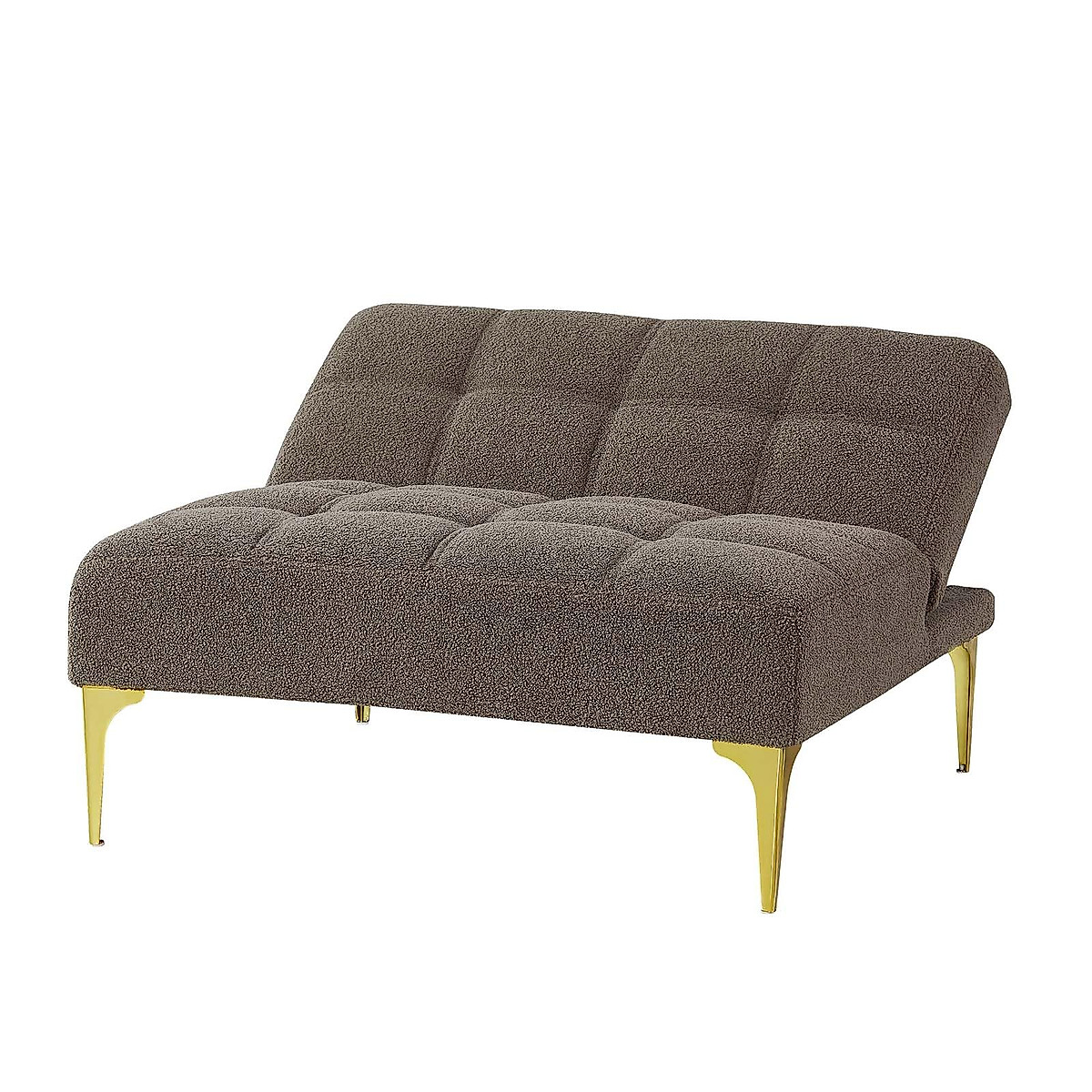 GERDIOEB Convertible Sofa Bed Single Chair Futon with Adjustable Backrest and Gold Metal Legs, Teddy Fabric Armless Chair with Pillow, Futon Sleeper Couch Daybed Single Chair (Taupe)