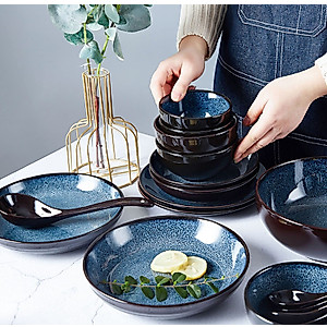 GagalU Porcelain Dinnerware SetDark Night Starry Sky56 Pieces Light Luxury Dinnerware Set Service for 6-8, Anti-Scalding Ceramics Bowl and Plate Combination