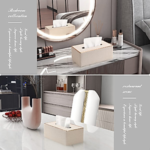 PU Leather Tissue Box Cover Holder - Rectangular Kleenex Box Covers for Home/Office/Car Decoration - 9.84"X5.23"X3.77" - Beige