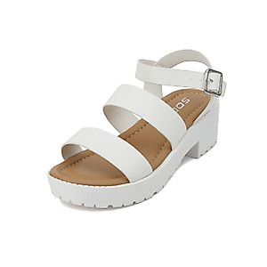 Soda ACCOUNT-2 ~ Little Kids/Children/Girls Open Toe Two Bands Lug sole Fashion Block Heel Sandals with Adjustable Ankle Strap (WHITE PU, numeric_3)
