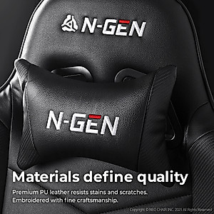 N-GEN Gaming Chair Computer Ergonomic Office Adjustable Lumbar Support Racing Style High Back Desk Headrest Swivel Executive E-Sports Video Game PC Leather Height Reclining (1. Black)