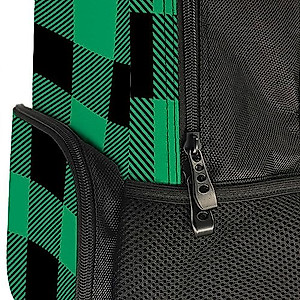 Supdreamc St Patricks Day Tartan Pattern Shamrock Green Plaid Daypack Backpack Durable Polyester Multipurpose Anti-Theft Shoulder Bag Big Capacity Gym Outdoor Hiking Backpack With Smooth Zippers