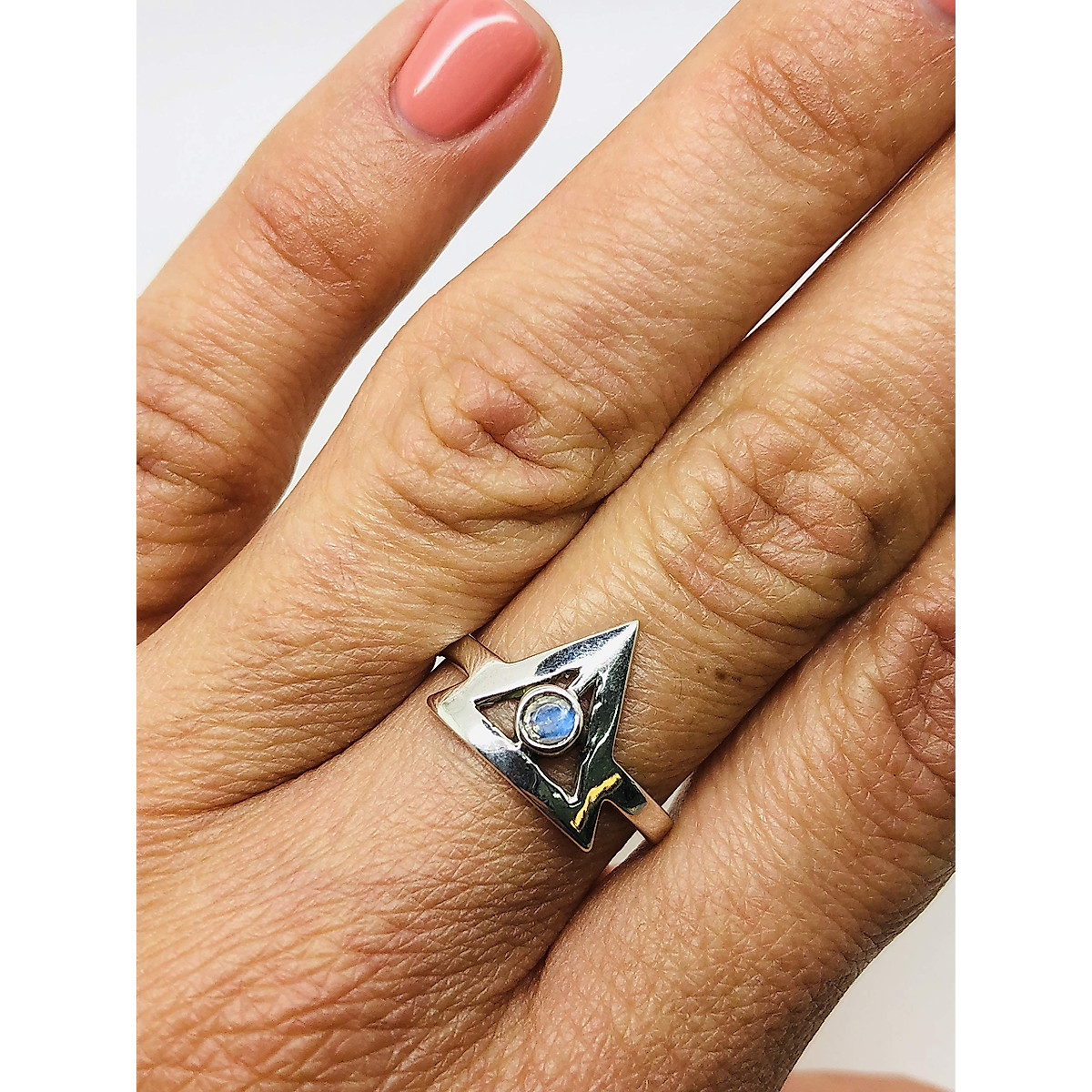 Koral Jewelry Moonstone Triangle Ring Sterling Silver Vintage Boho Chic (6)