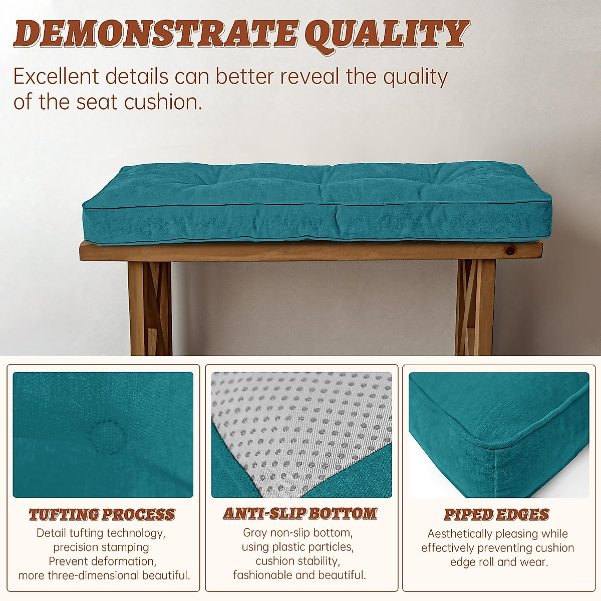 Focuprodu Bench Cushion 42x16. Soft and Breathable Window Seat Cushions Indoor. Non-Slip and Durable Bench Seat Cushion. (42x16, Soft-Peacock Blue)