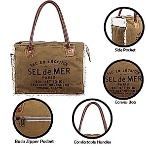 VINTAGE CRAFTS Bags Sel De Mer Upcycled Canvas Hand Bag Upcycled Canvas & Cowhide Tote Bag Radiant Leather Bag