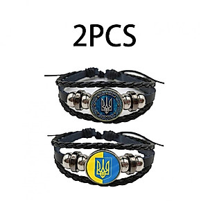 TOSSPER Ukraine Bracelet, 2 Pcs Multilayer Ukrainian Flag Symbol Charm Leather Bracelet Bangle Jewelry for Men Women, Multicolor, 7.09inch/18cm