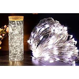 XNNATA Solar String Lights, 33Ft 100 LED Copper Wire Starry String Light, Indoor Outdoor Waterproof Solar Decoration Lights for Gardens, Home, Party Ornaments(White)
