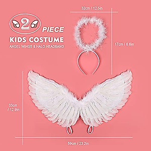 HANDIC Angel Wings and Halo White Angel Costume for Kids Adult Halloween