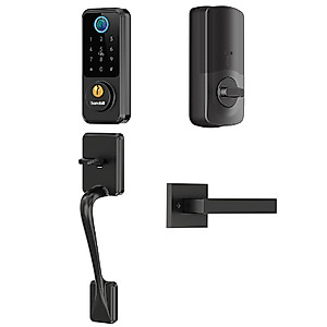 Hornbill Smart Lock with Front Door Handle Set - Keyless Entry Door Lock with Handleset - Smart Deadbolt Door Lock for Front Door - Bluetooth Door Lock with Keypad - Fingerprint Biometric Auto Lock