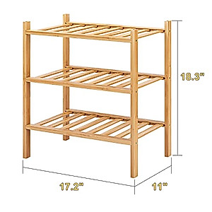 Furshus 3-Tier Small Shoe Rack for Entryway, Stackable | Heavy Duty | Multi-Function, Bamboo Free Standing Shoe Racks for Bedroom Hallway Closet