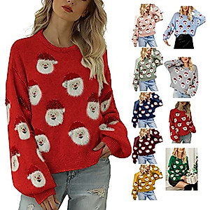 iLH Christmas Sweater for Women Cute Merry Xmas Santa Claus Holiday Cozy Knit Pullover Crewneck Sweatshirts Tops