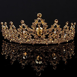 AOPRIE Artemis Tiaras and Crowns for Women Champagne Gold Princess Tiara for Little Girls Crystal Hair Accessories for Wedding Prom Bridal Birthday Party Halloween Costume Christmas Gifts