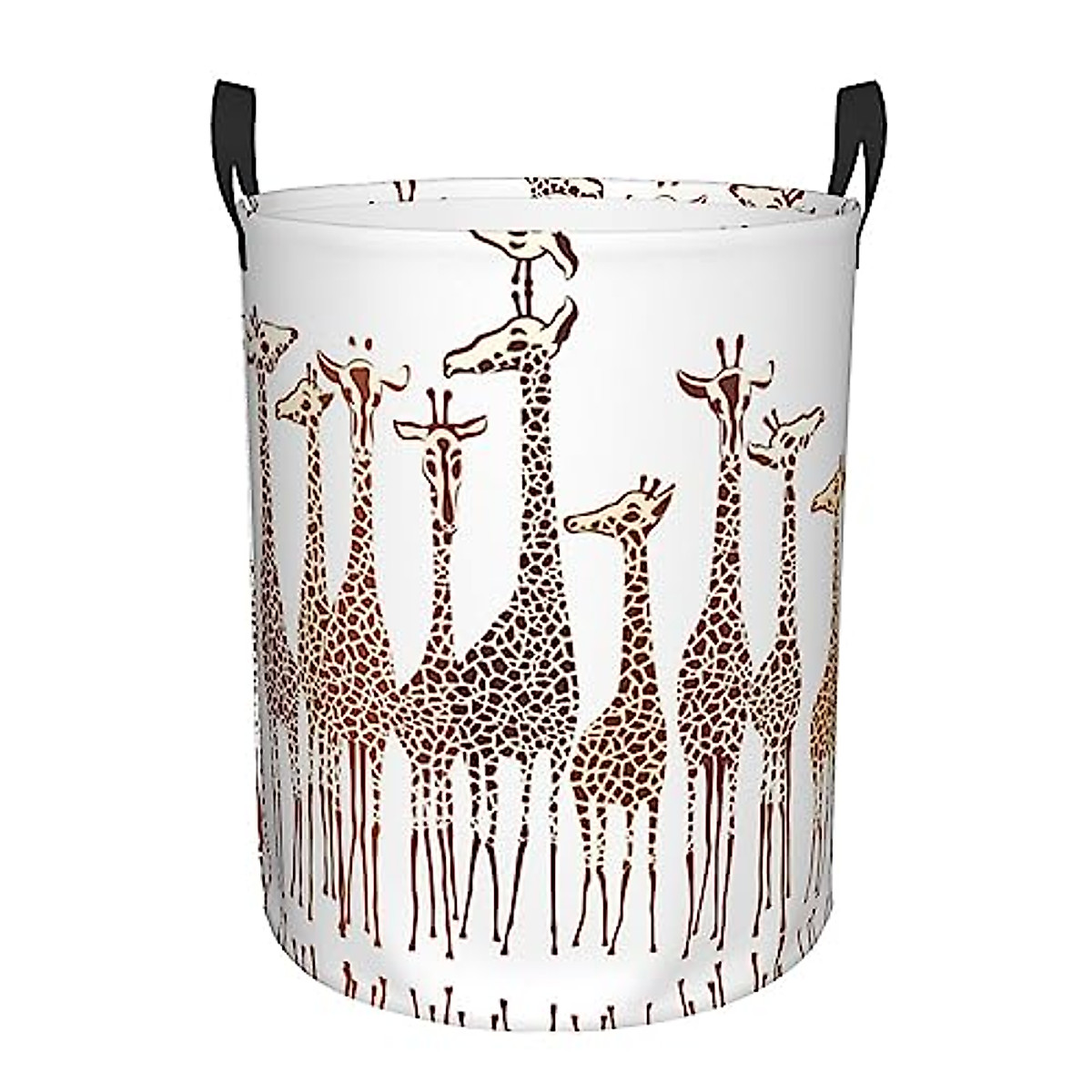 Cute Wild Cartoon Giraffes Printed Round Laundry Hamper,Collapsible Clothes Hamper Storage With Handle,Canvas Fabric Waterproof Storage Bin