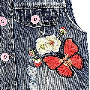 Peacolate Little Big Girl Distressed Sleeveless Jacket Embroidered Sequins Butterfly Denim Vest (Butterfly,8-9Years)