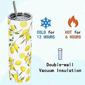 Yellow Lemon Tumbler 20 Oz, Summer Lemon Gifts for Women Girls, Lemon Tumbler Coffee Mug Cup Water Bottle Drinking Cup for Cold or Hot Drinks, Lemon Stuff Accessories Things