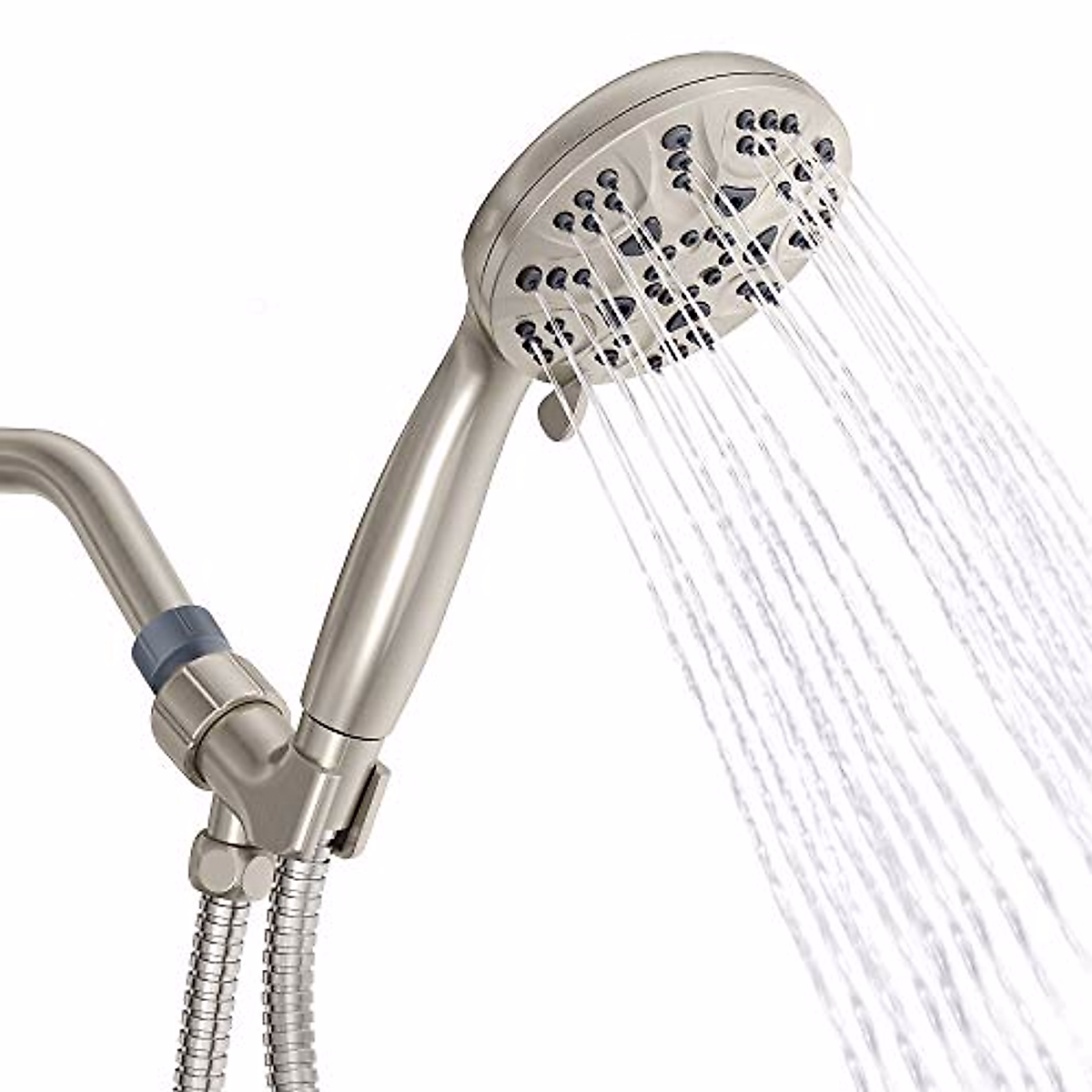 Egretshower Handheld Shower Head High Pressure 6-Setting Spray Detachable 4.3" Hand Held Rain Showerhead with long Stainless Steel Hose and Adjustable Bracket - Brushed Nickel