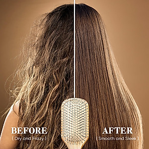 BFWood Bamboo Hair Brush with Steel Bristles, Help Hair Growth and Massaging Scalp