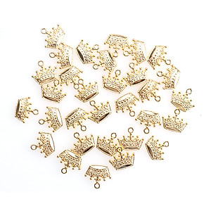 Ruwado 30 Pcs Tiara Charm Mini Metal Vintage Cute Jewelry Pendant for DIY Making Necklace Bracelet Necklace Jewelry Making Crafting Accessories Earring Zippers (Gold)
