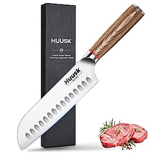 Huusk knives from japan,7 Inch Santoku Knife with Ultra Sharp Blade,Japanese High Carbon Chef Knife with Professional Ergonomic Handle for Home Kitchen, Father's Day Christmas Gift Men Women