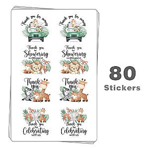 Cute Thank You for Celebrating with Us Jungle Safari Baby Shower Thank You Stickers Labels,Wild Animals Party Stickers for Wild Animals Theme Baby Shower Birthday Party Favor Label Decorations