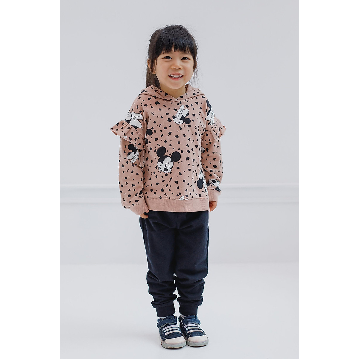 Disney Mickey Mouse Minnie Mouse Toddler Girls Fleece Pullover Hoodie and Pants Outfit Set Maroon/Black 5T